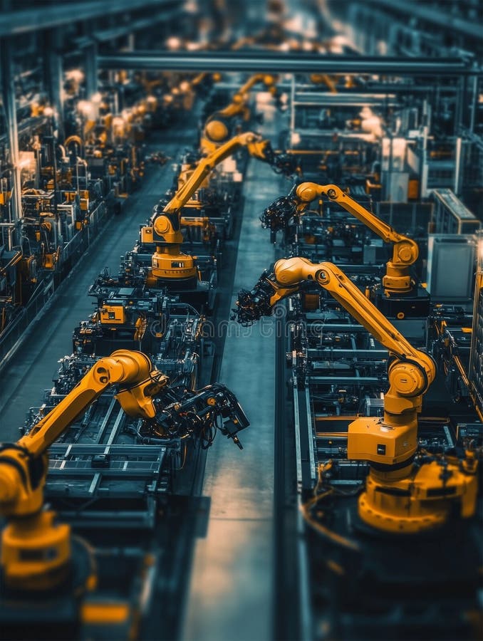 Aerial View of a Large Industrial Complex with Robotic Arms in ...