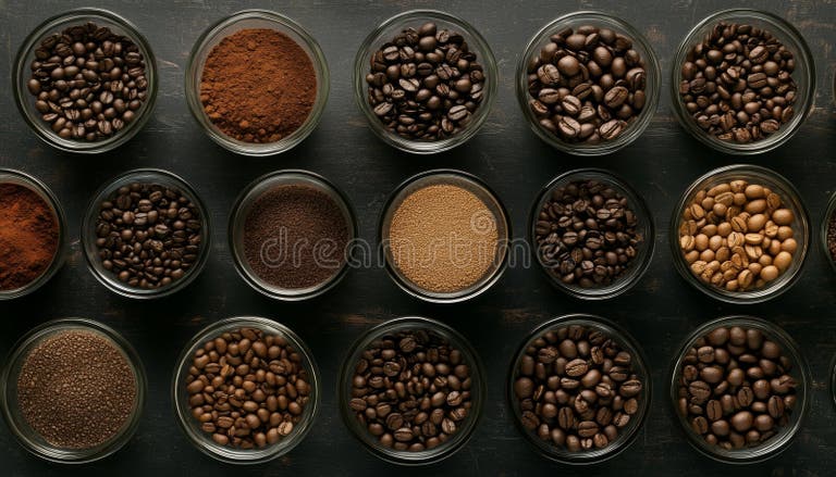 Aerial Perspective Showcasing a Diverse Array of Coffee Varieties ...