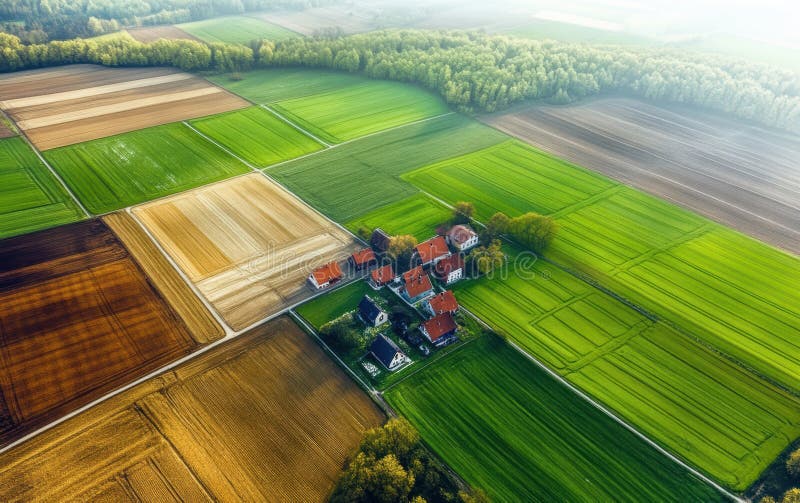 Aerial Perspective Showcasing a Farm Featuring a House Surrounded by ...