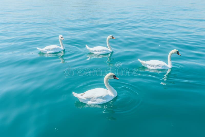 Aerial Perspective of a Stunning Flock of Elegant Swans Gracefully ...