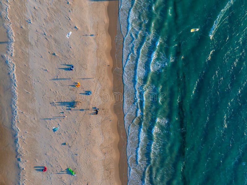 Aerial View of Kite Surfers on Tarifa Beach, Spain Editorial Stock ...