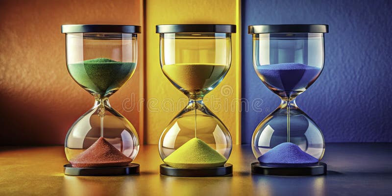 Aerial Perspective of Three Hourglasses on a Vibrant TwoTone Background ...
