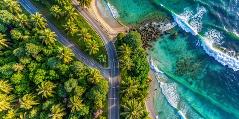 Aerial Perspective of a Tranquil Intersection Where Vibrant Tropical ...