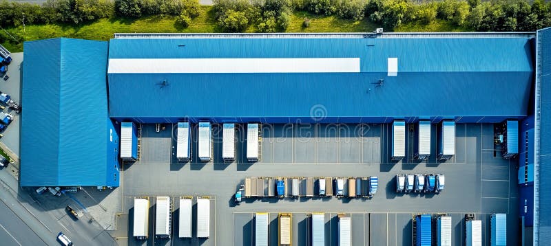 Aerial Perspective Trucks at Loading Docks and Spacious Parking Area of ...