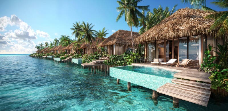 An Aerial Perspective of Upscale Stilted Bungalows, Creating a Circular ...