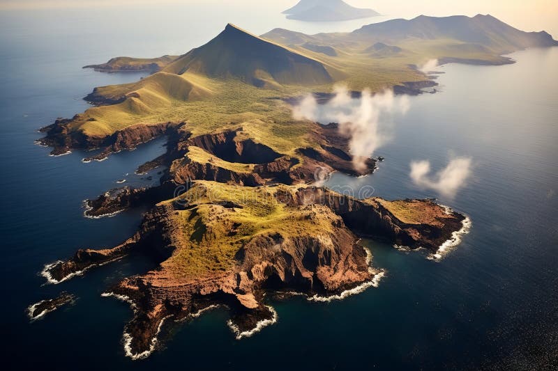 Aerial Perspective of Volcanic Islands Stock Illustration ...