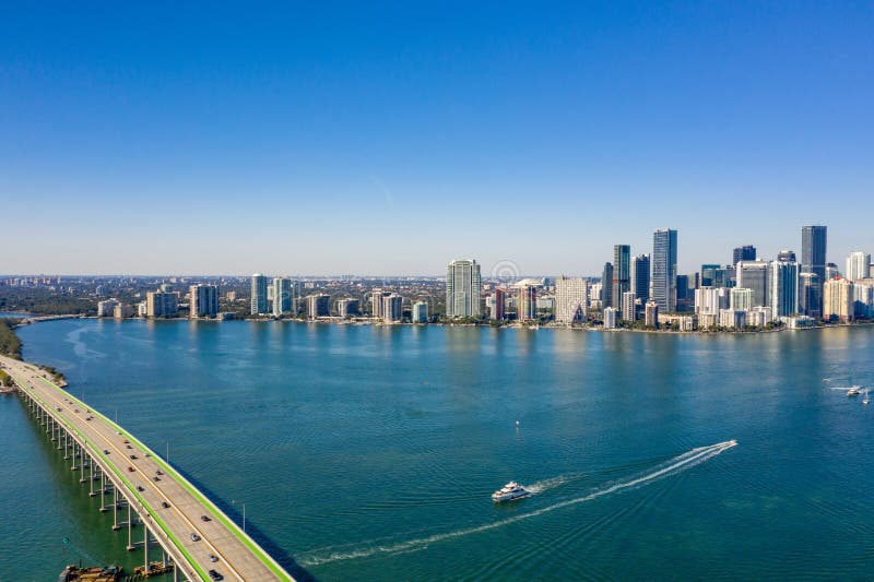 Aerial Photo Brickell Miami FL USA Stock Image - Image of boat ...
