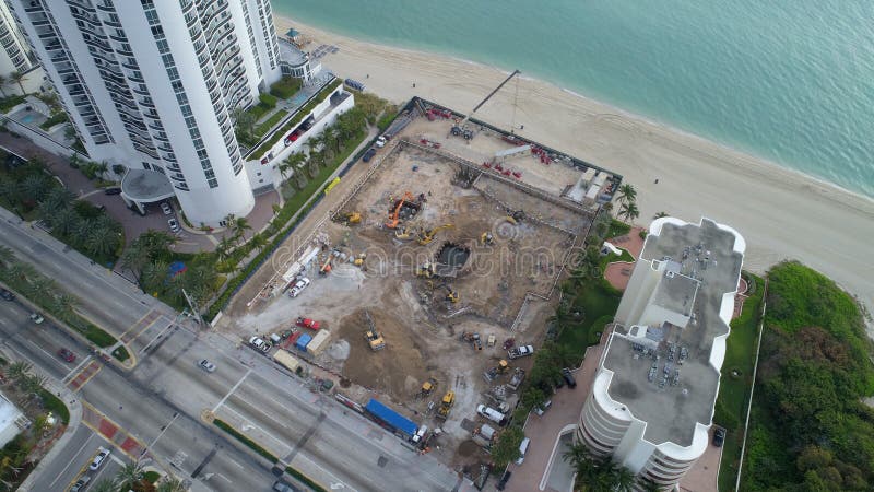 Aerial Photo of a Construction Site of a Building on the Beach Stock ...