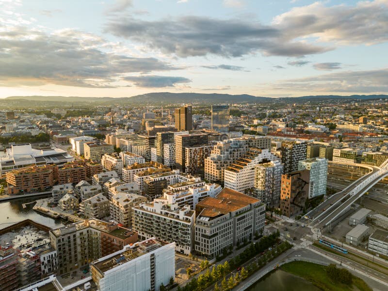 Aerial Photo Downtown Oslo Norway Stock Image - Image of angle, sunset ...
