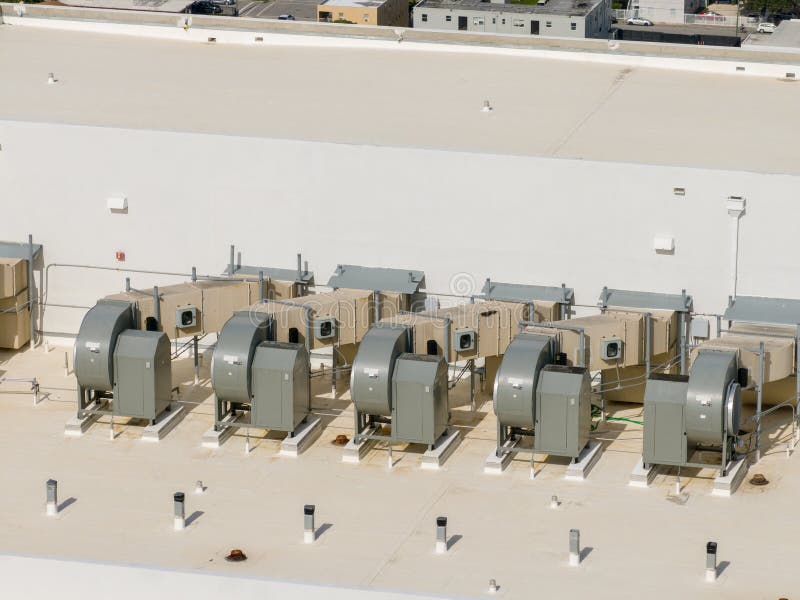 Aerial Photo of Industrial HVAC Rooftop Fan System Array Stock Image ...