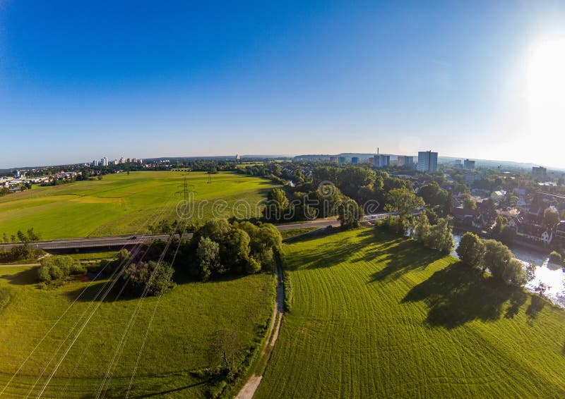 Aerial Photo of the Meadows and River Regnitz at Erlangen Stock Photo ...