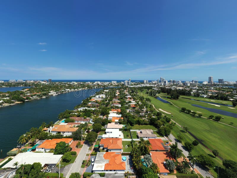 Aerial Photo Miami Beach Upscale Homes between Golf Course and ...