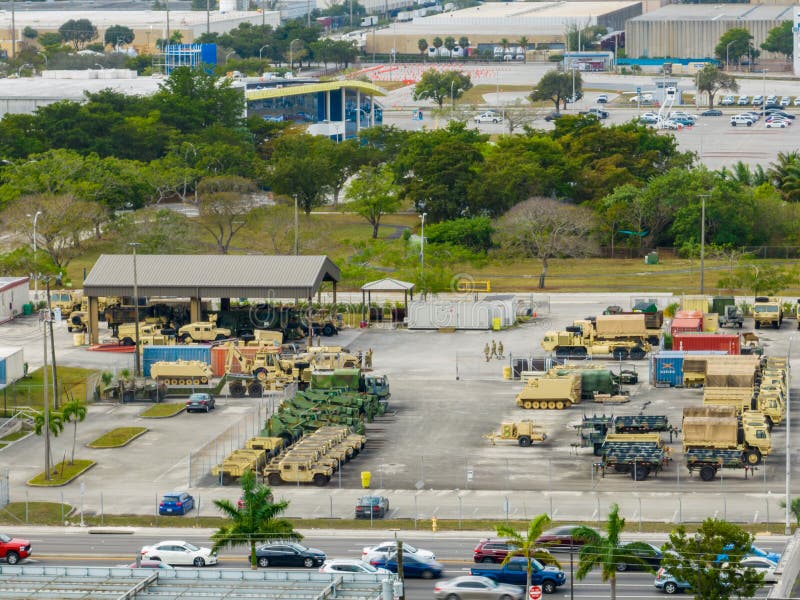 Aerial Photo Military Vehicle Compound Editorial Photo - Image of ...