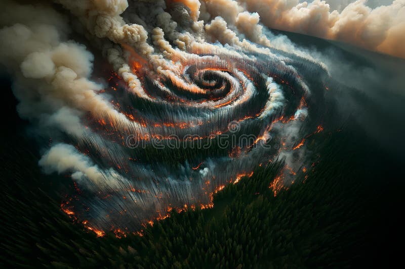 Aerial Photo of a Swirling Forest Fire Stock Illustration ...