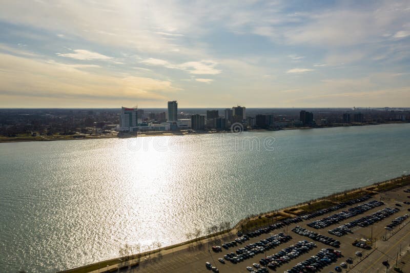 Aerial Photo Windsor on, CA Over Detroit River Stock Photo - Image of ...