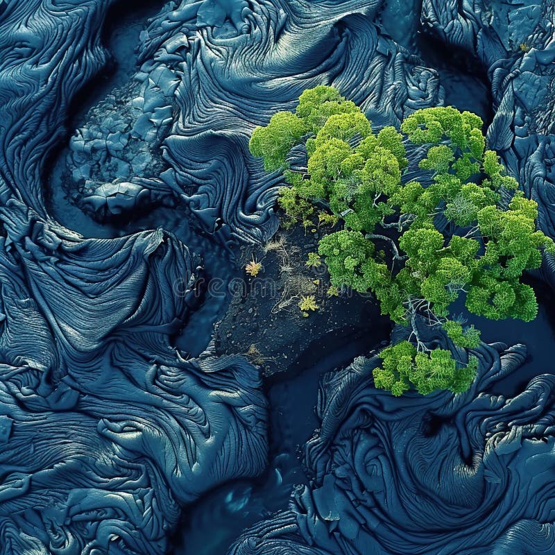 Aerial View of Lava Flow with Lush Greenery Stock Illustration ...