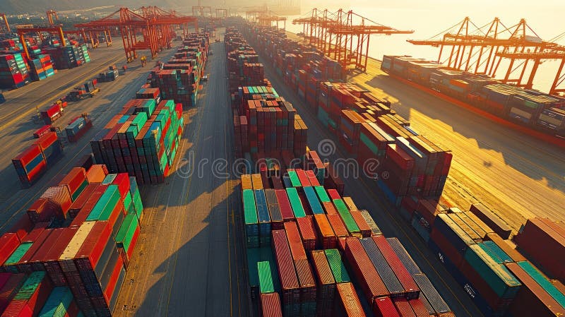 Aerial View of Stacked Containers in Cargo Port Highlighting Global ...