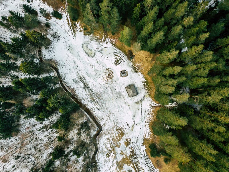 Aerial Photography of a Forest in Winter. Top Down View Stock Image ...