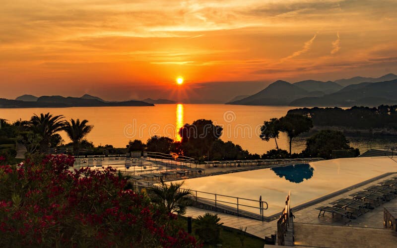 Aerial Photography Of Swimming Pool During Sunset Stock Image - Image ...