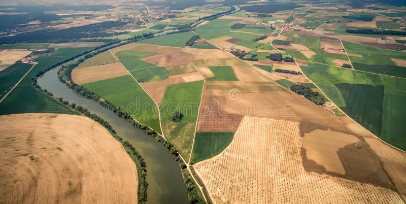 Aerial Photography View of Fields with River Stock Photo - Image of ...