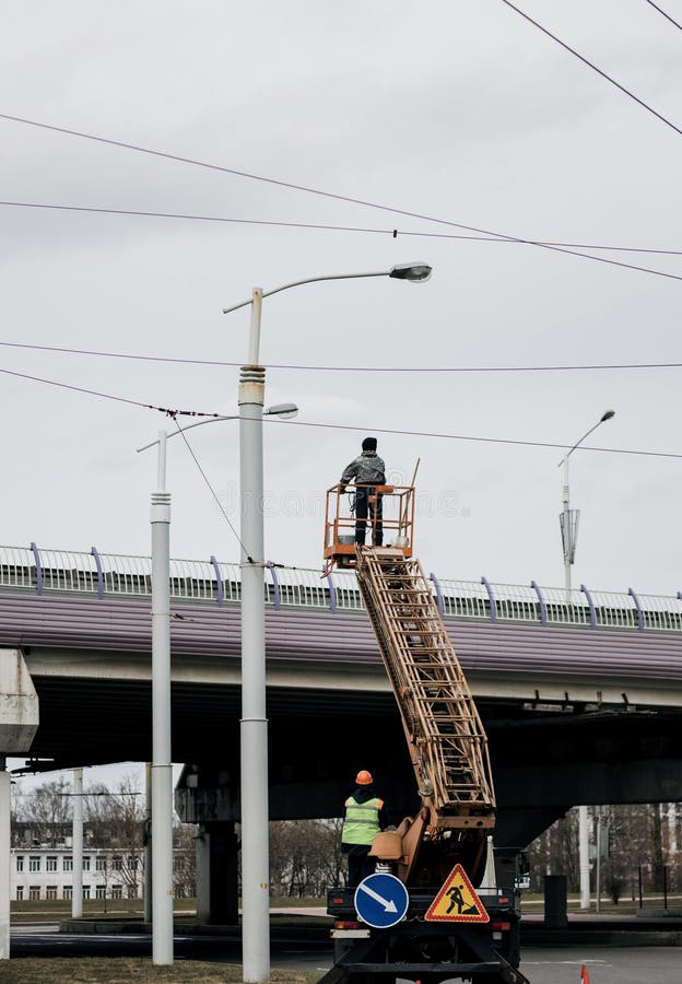 Aerial Platform for Workers Who Work at Height Stock Photo - Image of ...