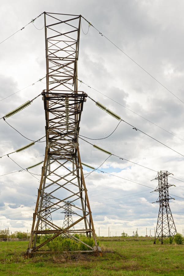 Aerial Power Lines in a Field Stock Image - Image of construction ...