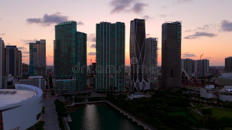 Aerial Rise Sun is Setting Over Miami Stock Footage - Video of aerial ...
