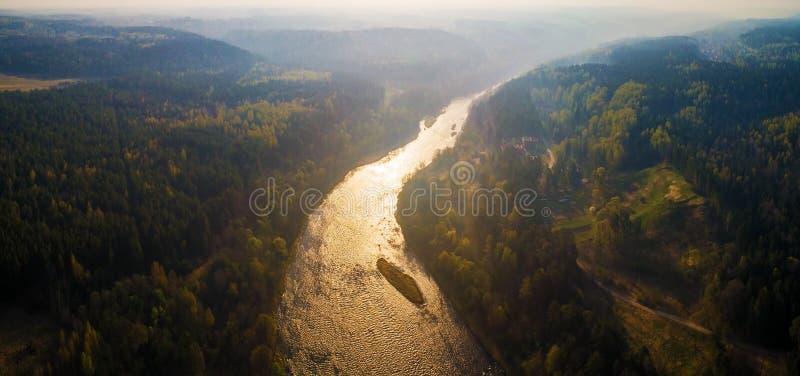 Aerial River Landscape in Morning Light Stock Photo - Image of morning ...