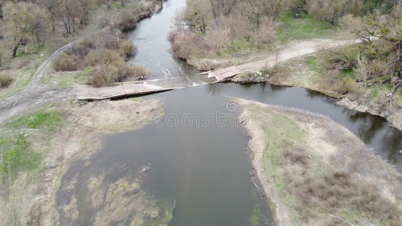 AERIAL. the River Overflowed, Flooded the Pontoon Bridge.1 Stock ...