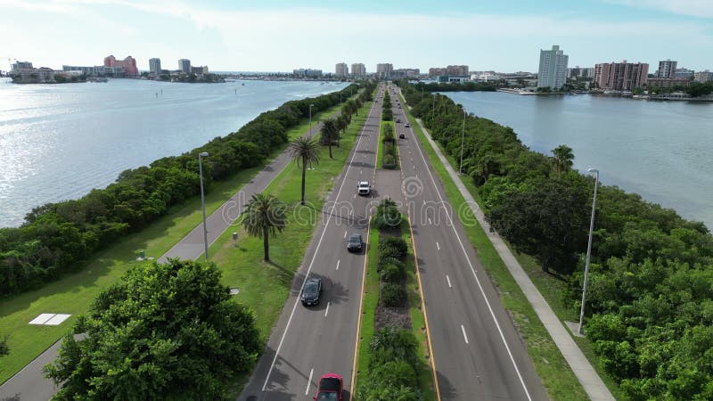 Aerial of a Road Surrounded with Trees on the Bridge. Stock Footage ...