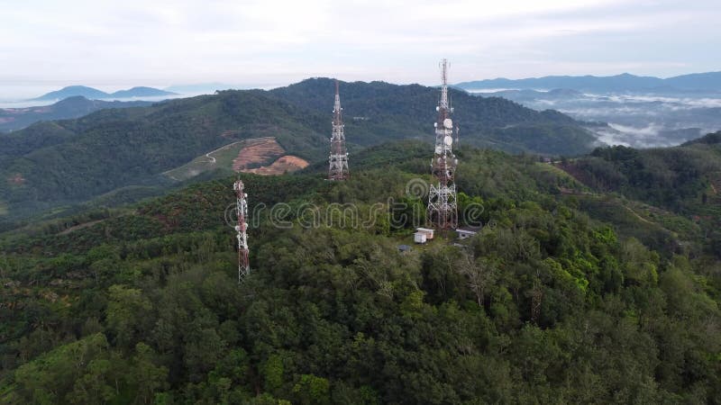 Aerial Rotating View Three Telecom Tower Stock Footage - Video of ...
