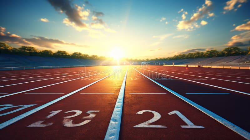 Aerial of Running Track and Field with Six Lanes Top View As Background ...