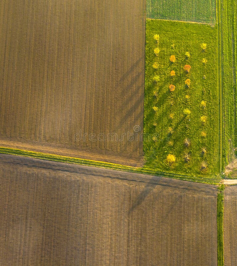Aerial of Rural Landscape with Pattern of Fields in Sunset Stock Photo ...