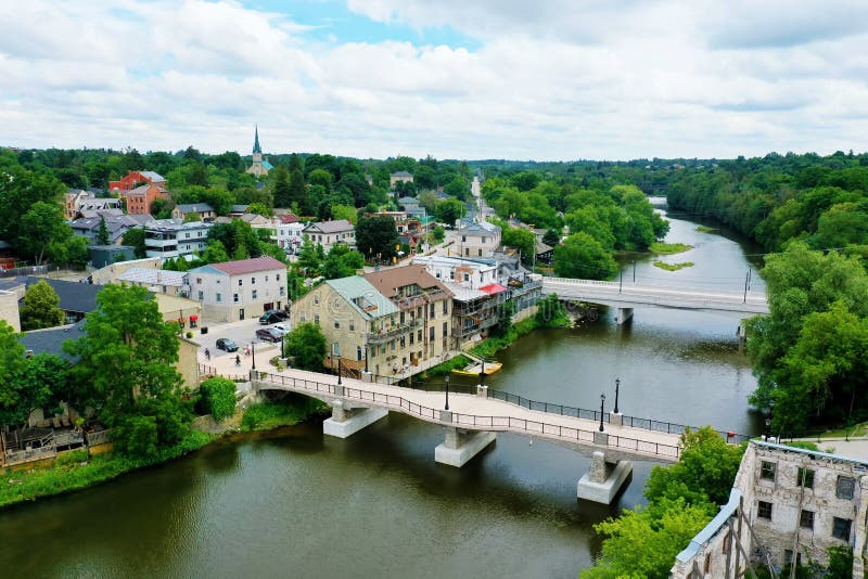 Aerial Scene of Elora, Ontario, Canada Stock Photo - Image of building ...