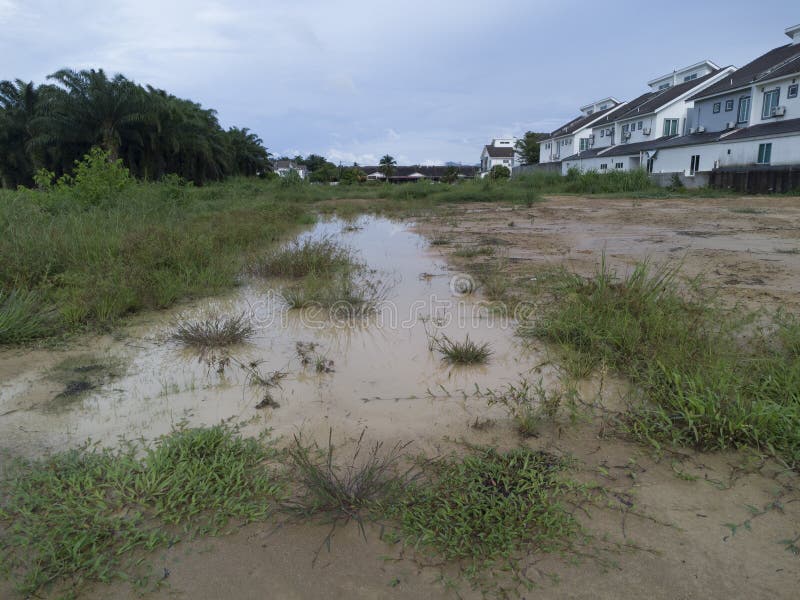 Aerial Scene of the Residential Vicinity with an Outdoor Huge Puddle ...