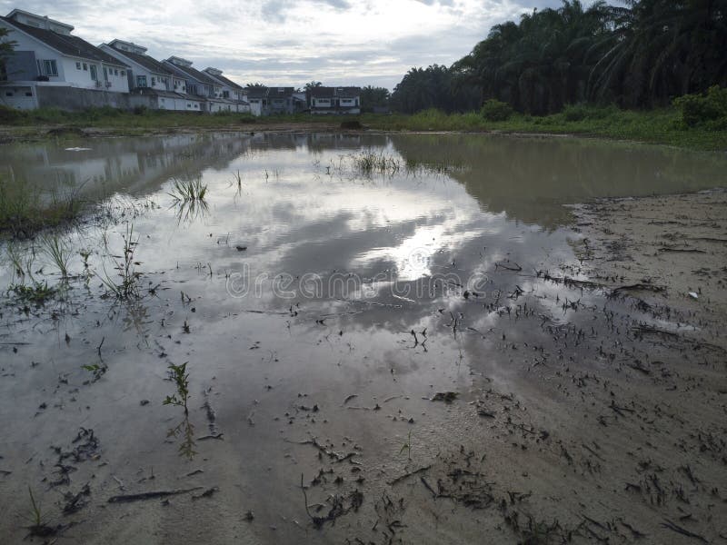 Aerial Scene of the Residential Vicinity with an Outdoor Huge Puddle ...