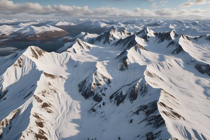Aerial Scenic of Snow Mountains Range Stock Illustration - Illustration ...