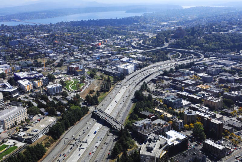 Aerial of Seattle, Washington Expressway Stock Photo - Image of office ...