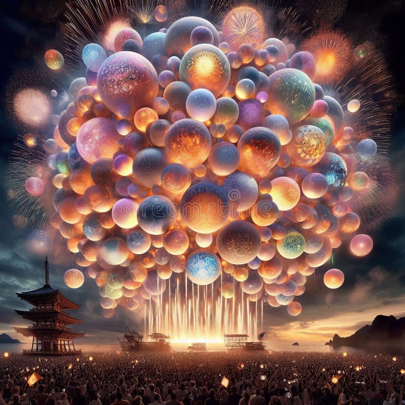70 1. Aerial Shells_ Large, Spherical Fireworks that E Stock Photo ...