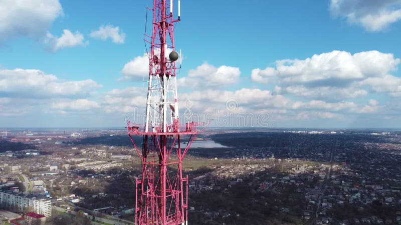 Aerial Shot Around Telecommunication Tower with Cellular Network ...