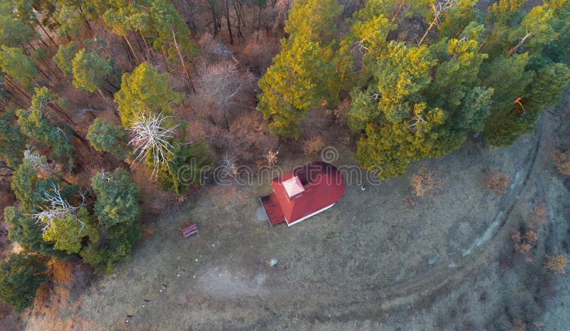Aerial Shot of a Cabin in the Woods Stock Photo - Image of view, green ...