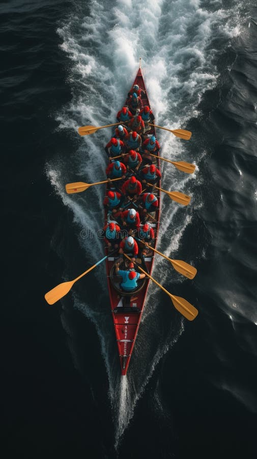 Aerial Shot Capturing Rowers in the Sea, Displaying Synchronized ... Aerial Shot Capturing Rowers in the Sea, Displaying Synchronized ...