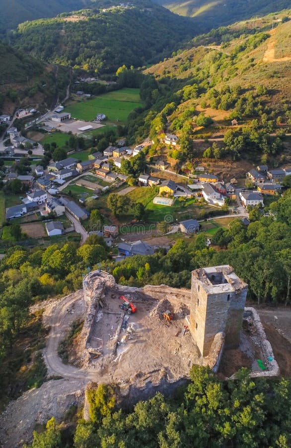 Aerial Shot of a Castle on Top of the Hill in Balboa, Leon, Spain Stock ...