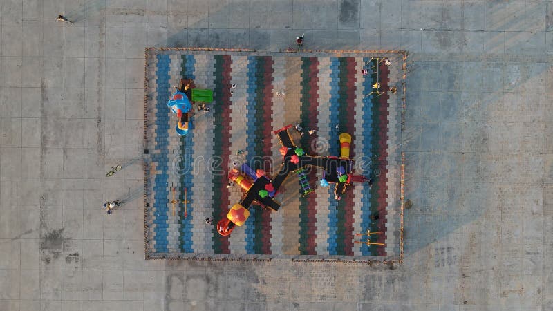 Aerial Shot of Children Playing on the Playground after the Coronavirus ...
