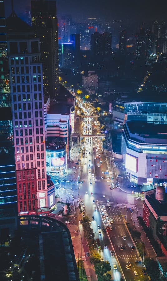 Aerial Shot of City High-rise in the Evening Stock Image - Image of ...