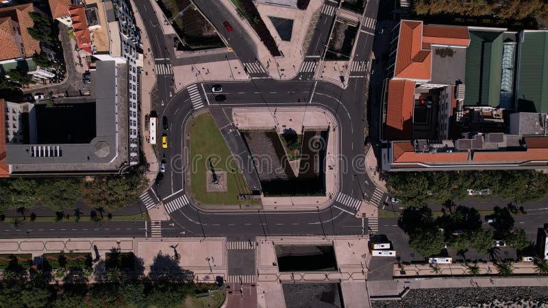 An Aerial Shot of a City Square or Roundabout with a Complex Road ...