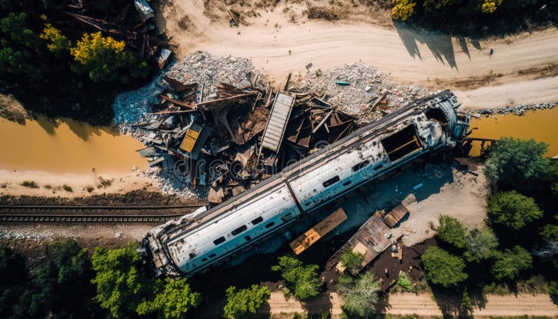 Aerial Shot of a Devastating Train Crash, Derailment, Generative AI ...