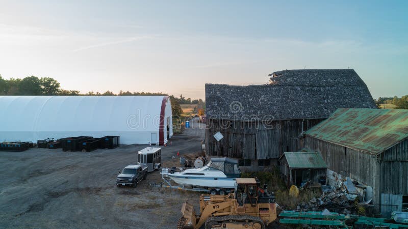 An Aerial Shot of a Dilapidated Barn on a Farm Stock Photo - Image of ...
