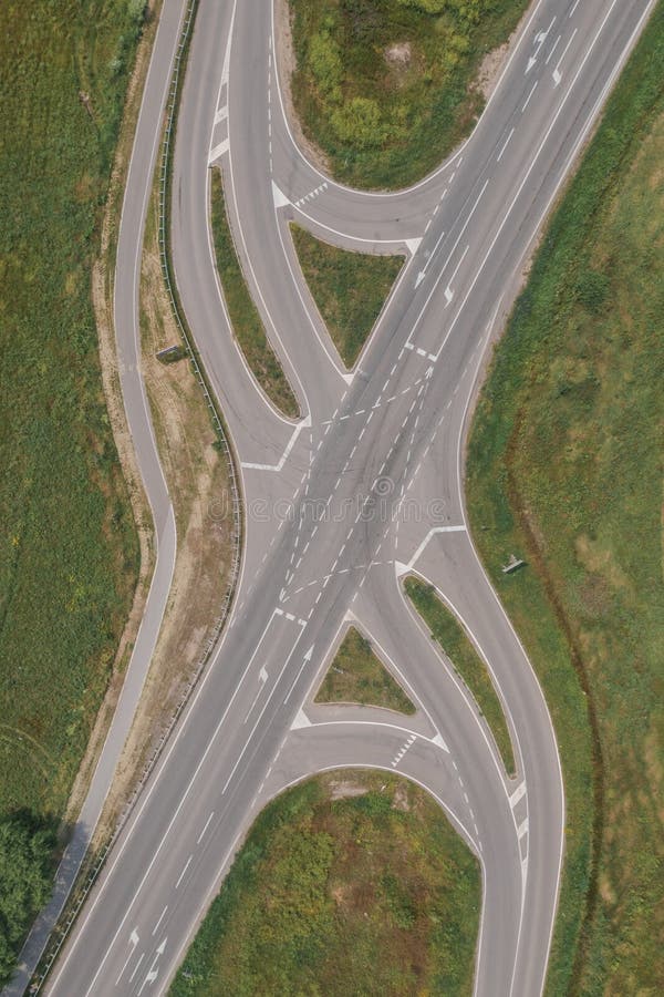 Aerial Shot of Empty Road Intersection from Drone Pov Stock Photo ...