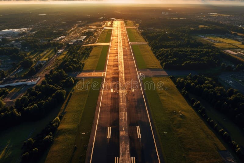 Aerial Shot of an Empty Runway with Clear Markings Stock Image - Image ...